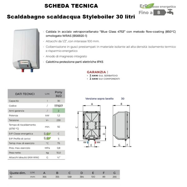 Scaldacqua elettrico Styleboiler 30 litri verticale - D'Alessandris